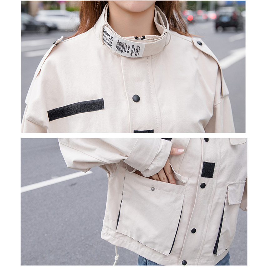 Autumn Winter Cargo Jacket Women Solid Standing Co... – Grandado