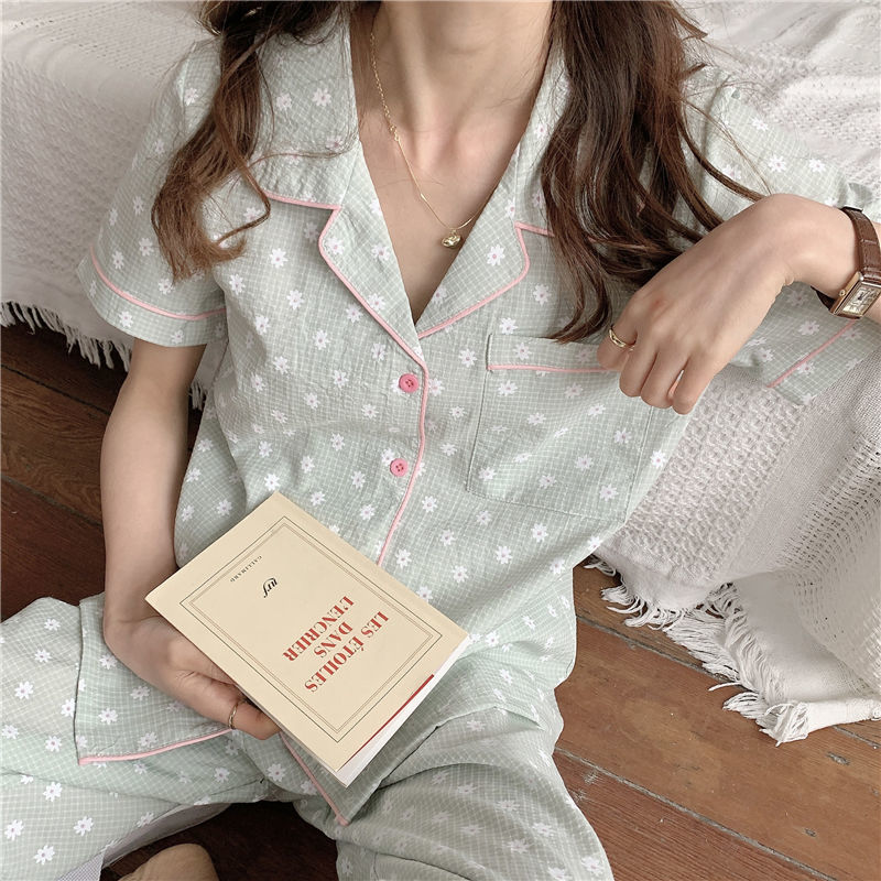 QWEEK Women's Cotton Pajamas Korean Style Home... – Grandado