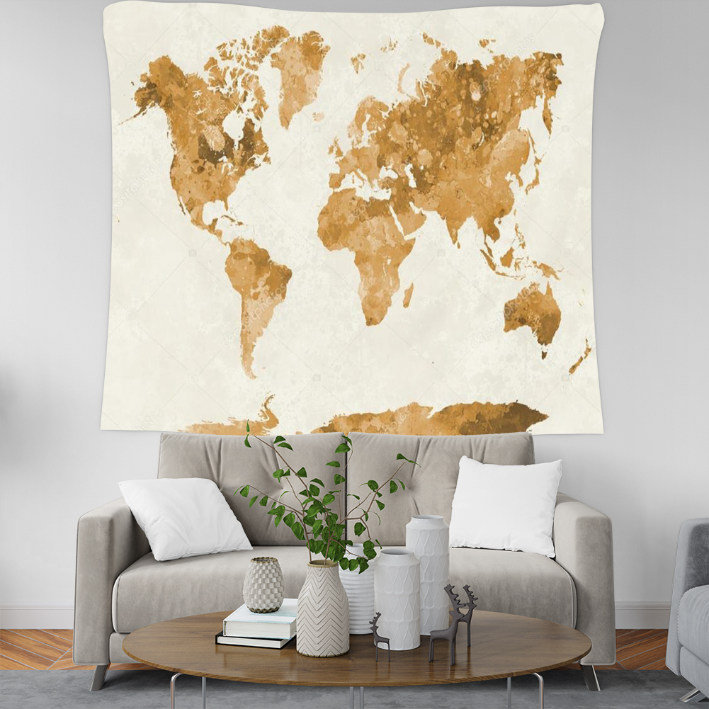 World Map Tapestry Wall Hanging 100% Polyester Mid... – Grandado