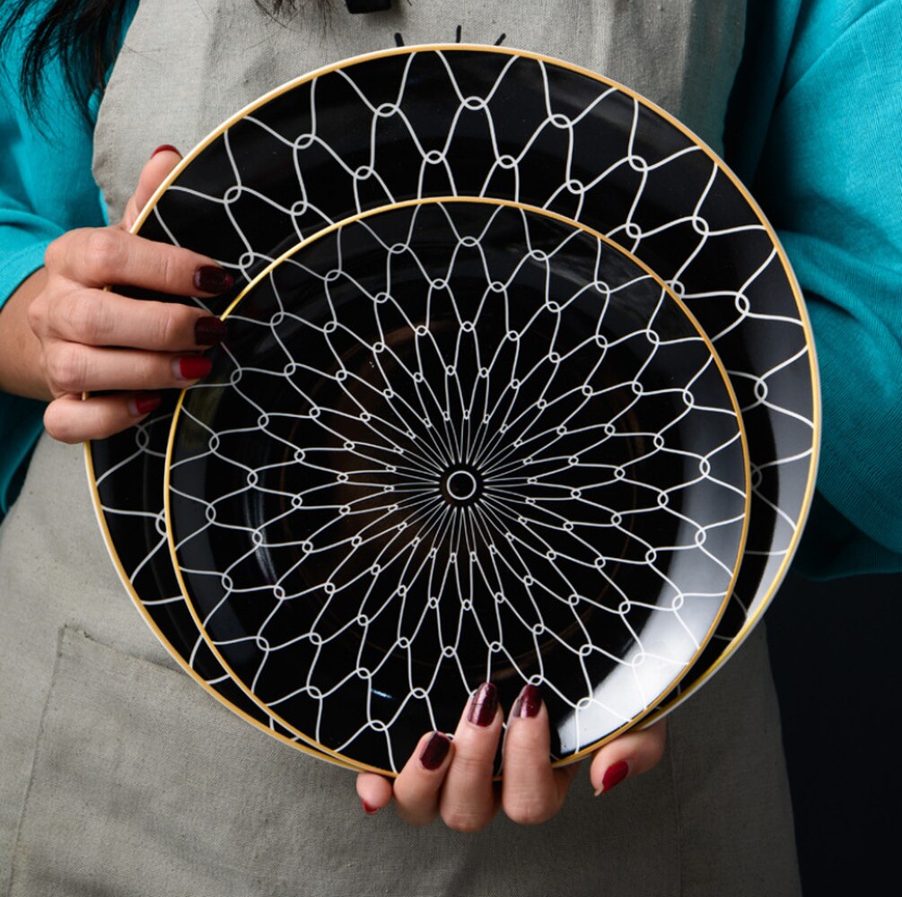 Geometric Pattern Nordic Pasta Round Dish Fruit Pl... – Vicedeal