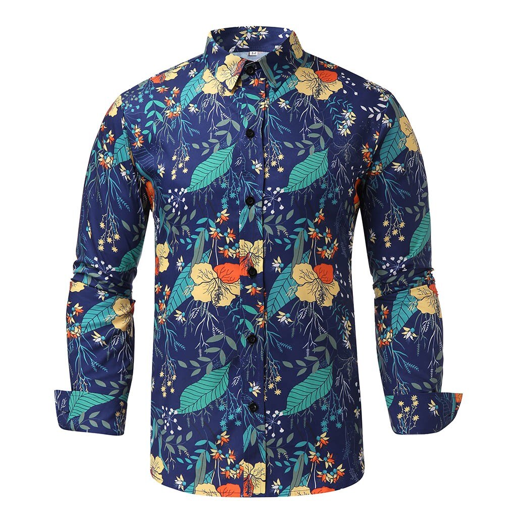 Shirt Autumn Men's Floral Printed Shirts Male Slim... – Vicedeal