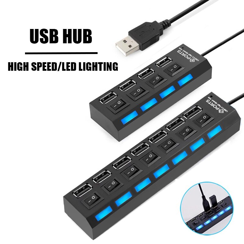 LED USB 2.0 Adapter Hub Multi-Port Socket Powered ... – Vicedeal