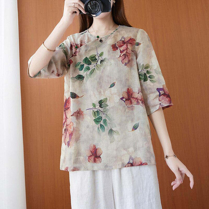 2022 chinese traditional top round neck floral pri... – Vicedeal
