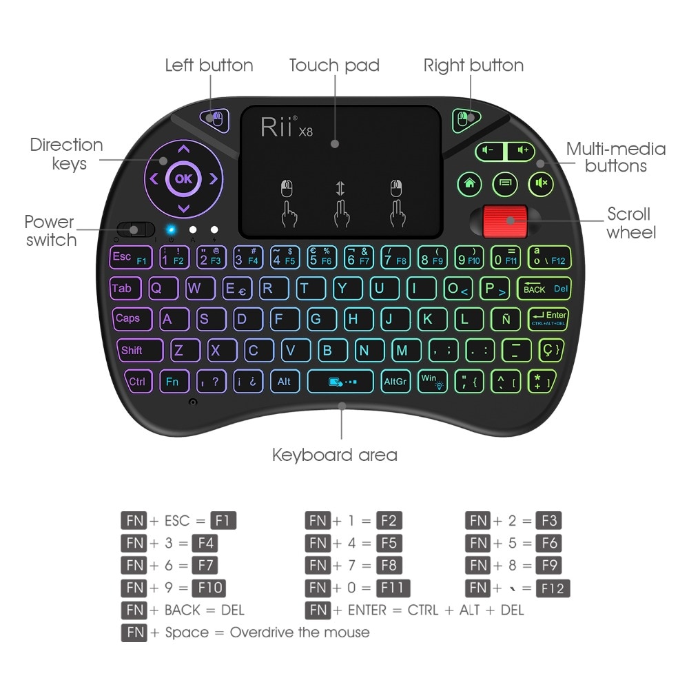 Original Rii X8 2.4GHz Mini Spanish Wireless Keybo... – Grandado