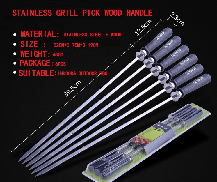 Barbecue needles 304 stainless grill pick wood han... – Vicedeal