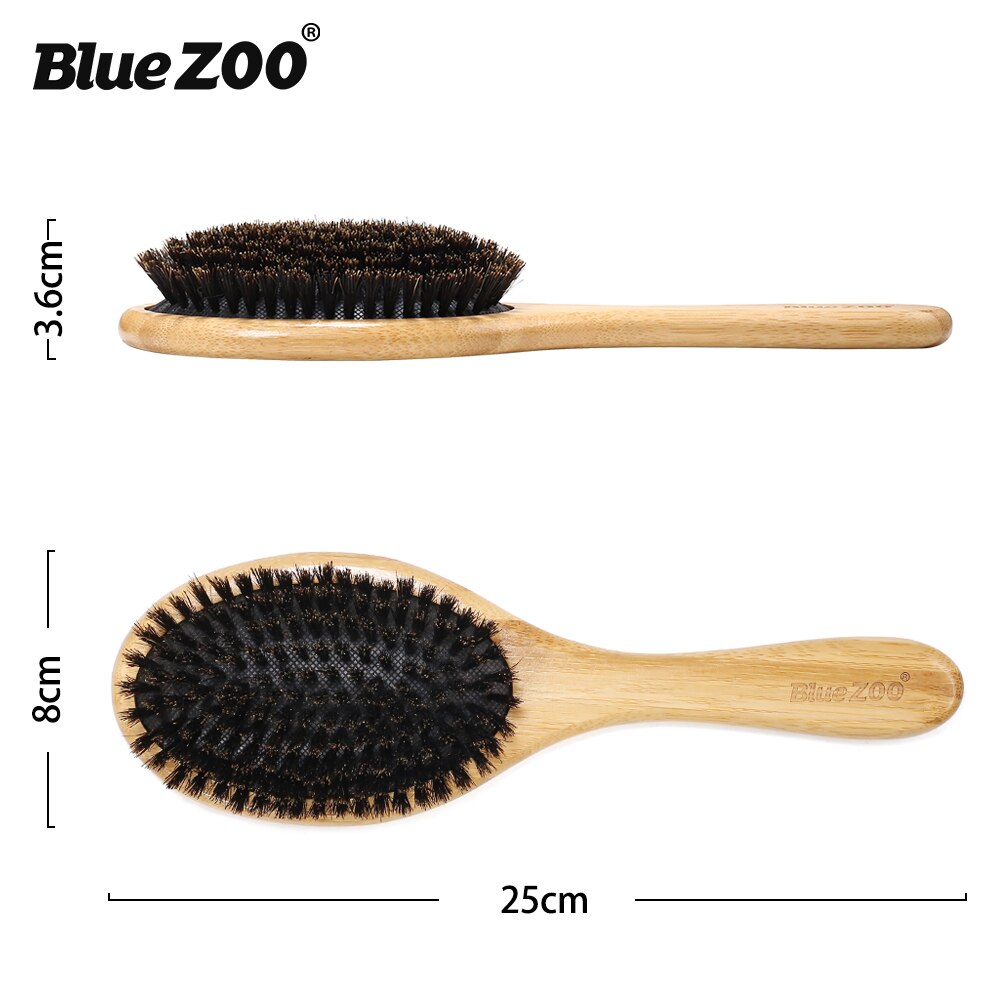 Blue ZOO Hair Brush Natural Bamboo Handle Boar Bri... – Grandado