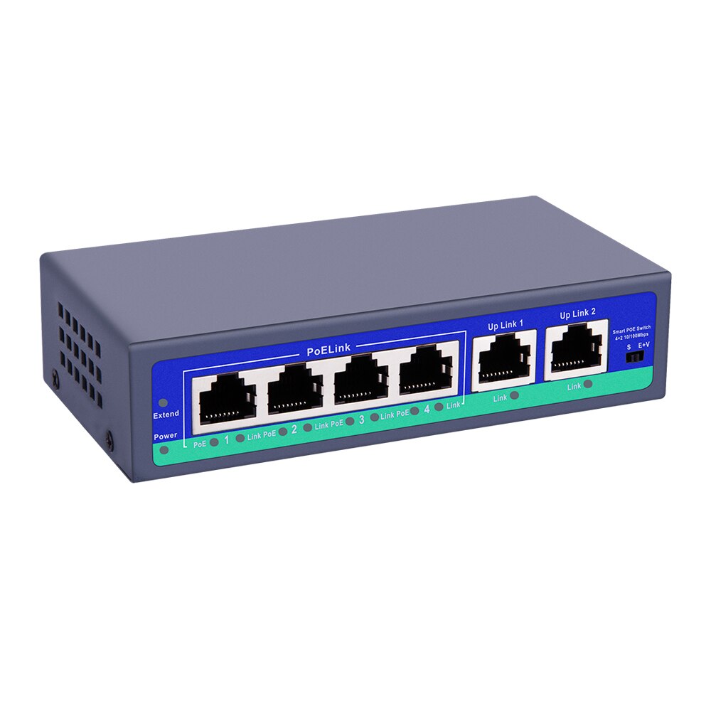 6 Port 10/100Mbps 4 POE Port & 2 Uplink Power Over Ethernet Switch ...