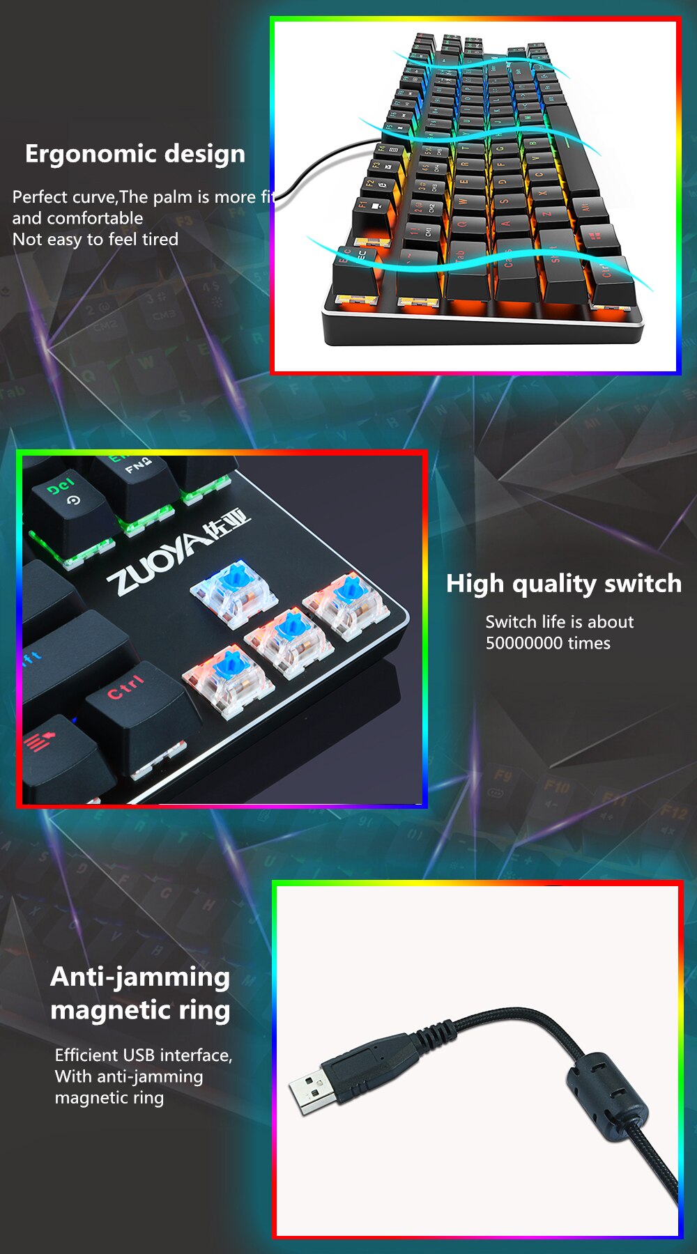 ZUOYA 87KEY Mechanical Gaming Keyboard RGB Backlit... – Vicedeal