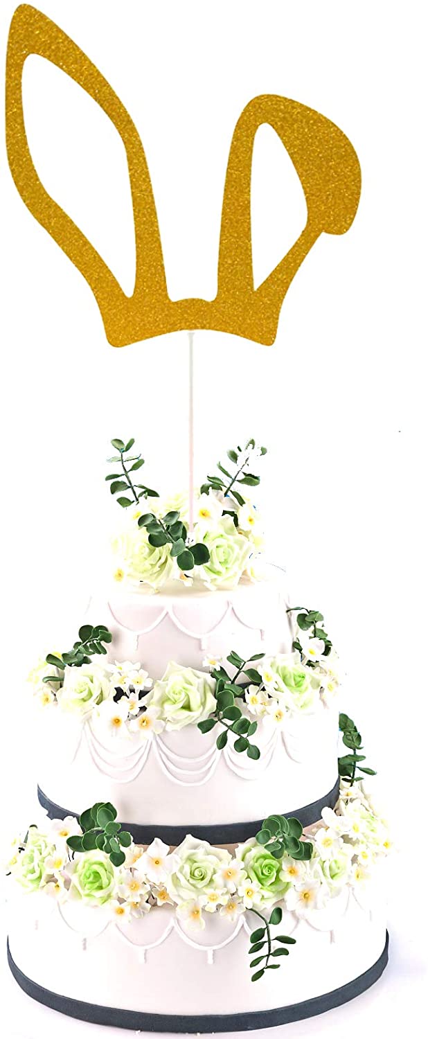 Gold Glitter Easter Bunny Ears Cake Toppers Easter... – Vicedeal