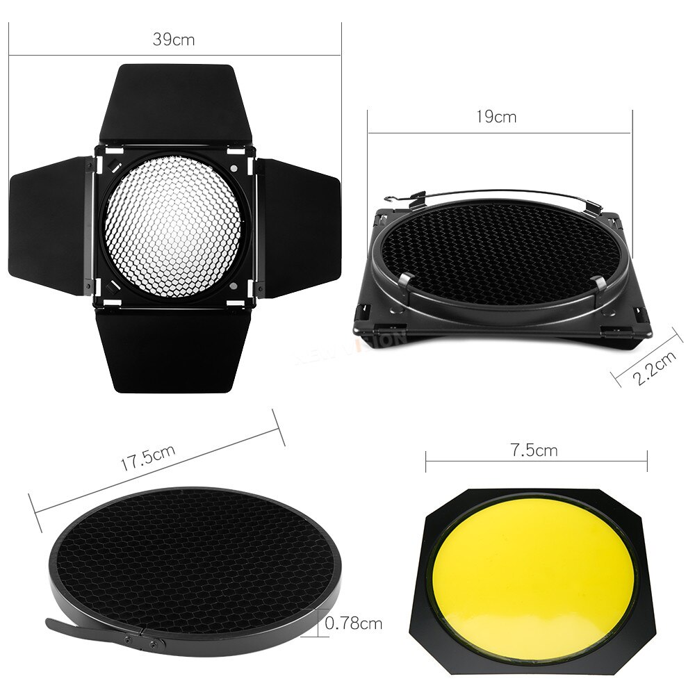 Godox BD-04 Barn Door+Honeycomb Grid + 4 Color Fil... – Grandado