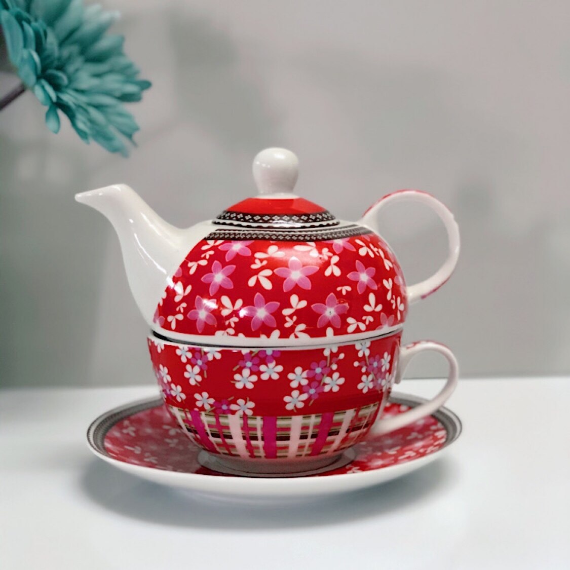 Chinese red ceramic mother-and-child teapot cup st... – Grandado