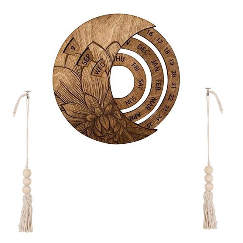 Calendrier perpétuel en bois, calendrier mural rot... – Grandado