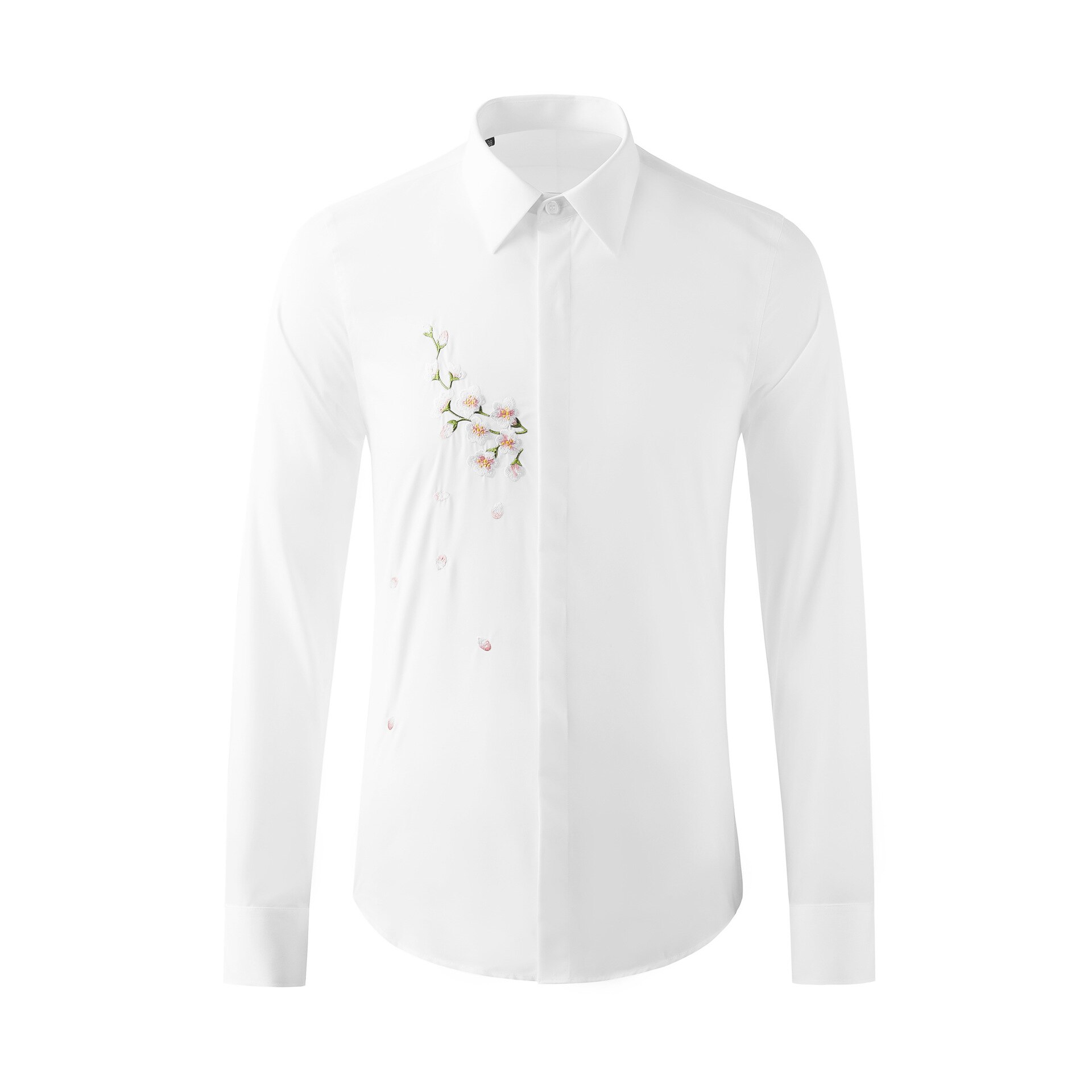 Cherry Blossom Embroidery Shirts for Men's Aut... – Grandado