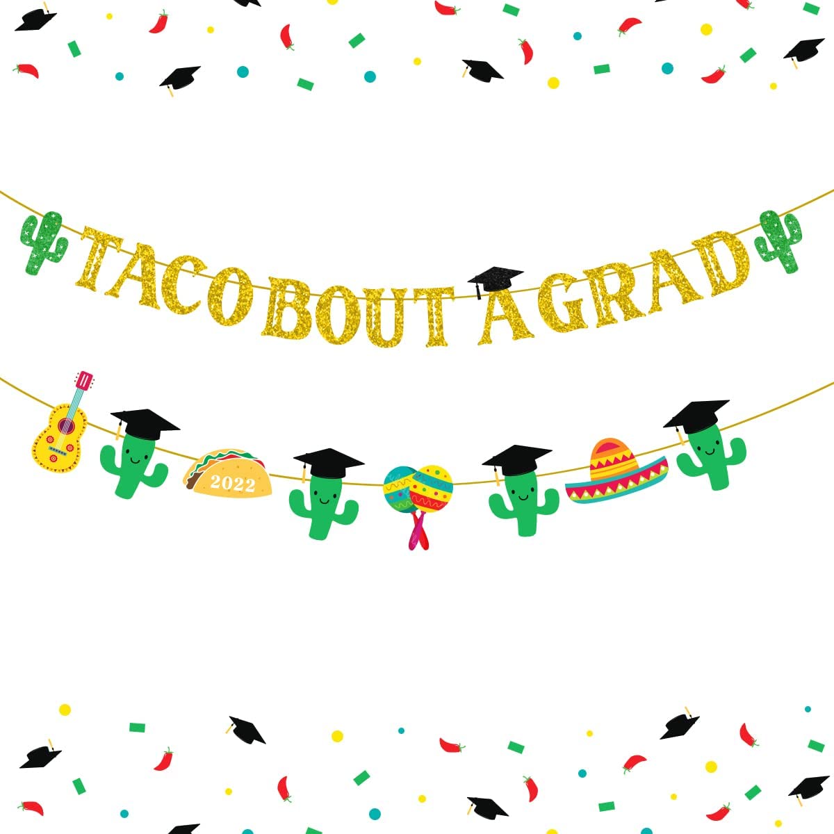 CHEEREVEAL Golden and Green Taco Bout A Grad Lette... – Grandado