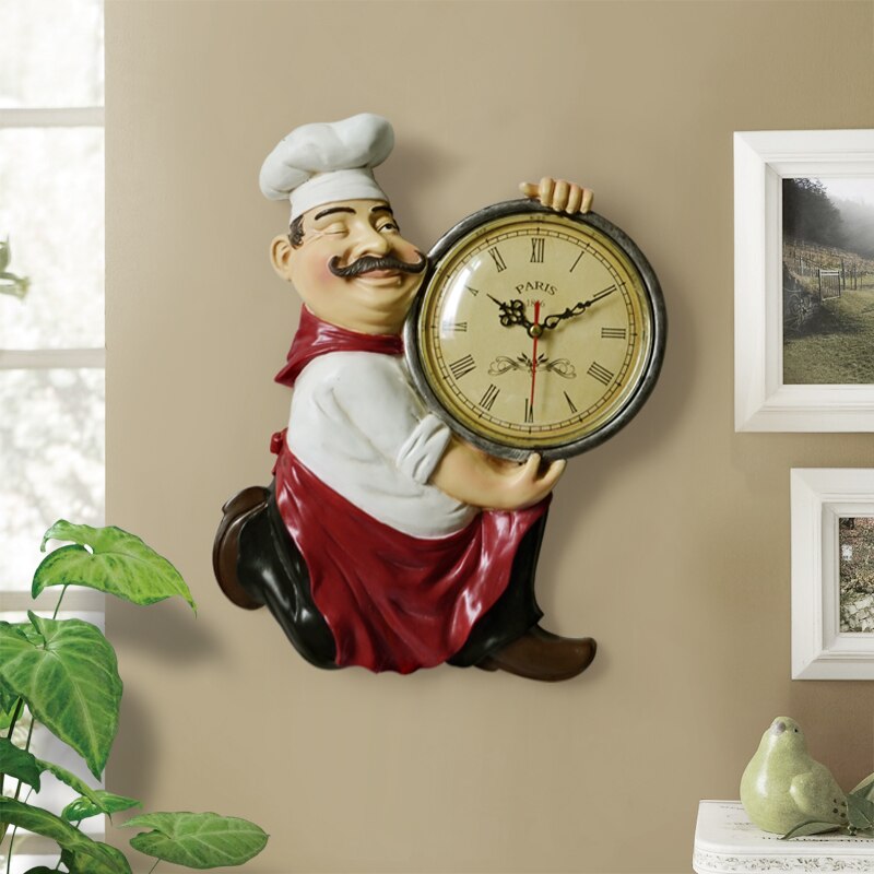 Vintage Wall Clock Home Decoration Resin Chef Stat... – Vicedeal