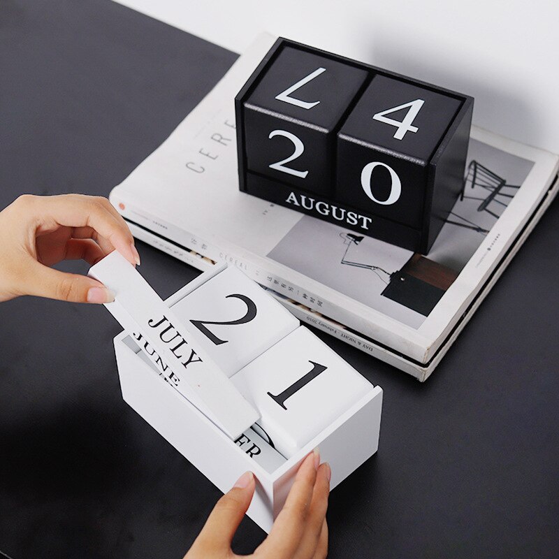 Wooden Perpetual Calendar Eternal Block Month Date... – Vicedeal