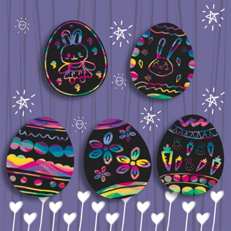 48PCS Easter Eggs Scratch Paper Rainbow Scratch Ar... – Grandado