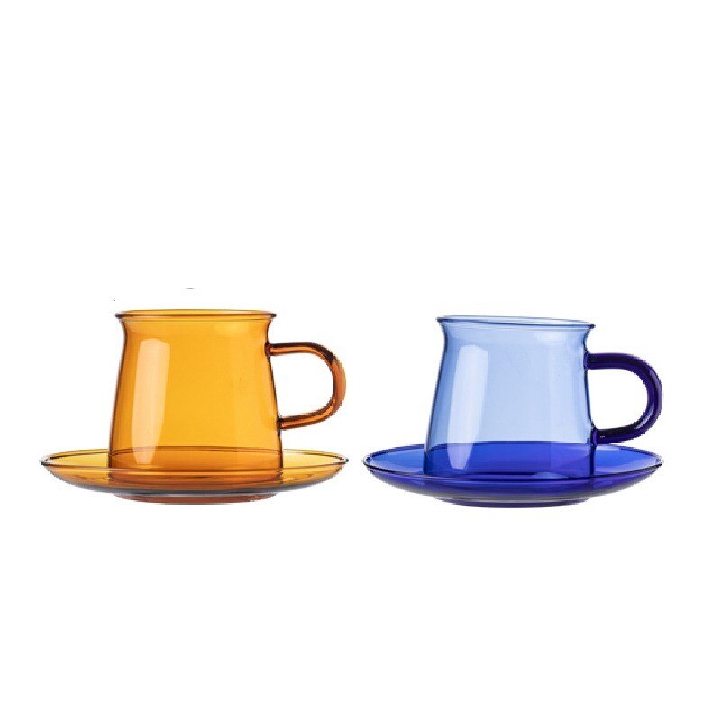 Ins Glass Coffee Set Luxury Amber Blue Tea Time Te... – Vicedeal
