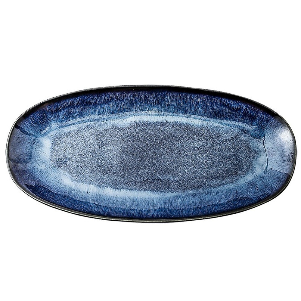 Japanese style kiln cat eye blue fish plate househ... – Grandado
