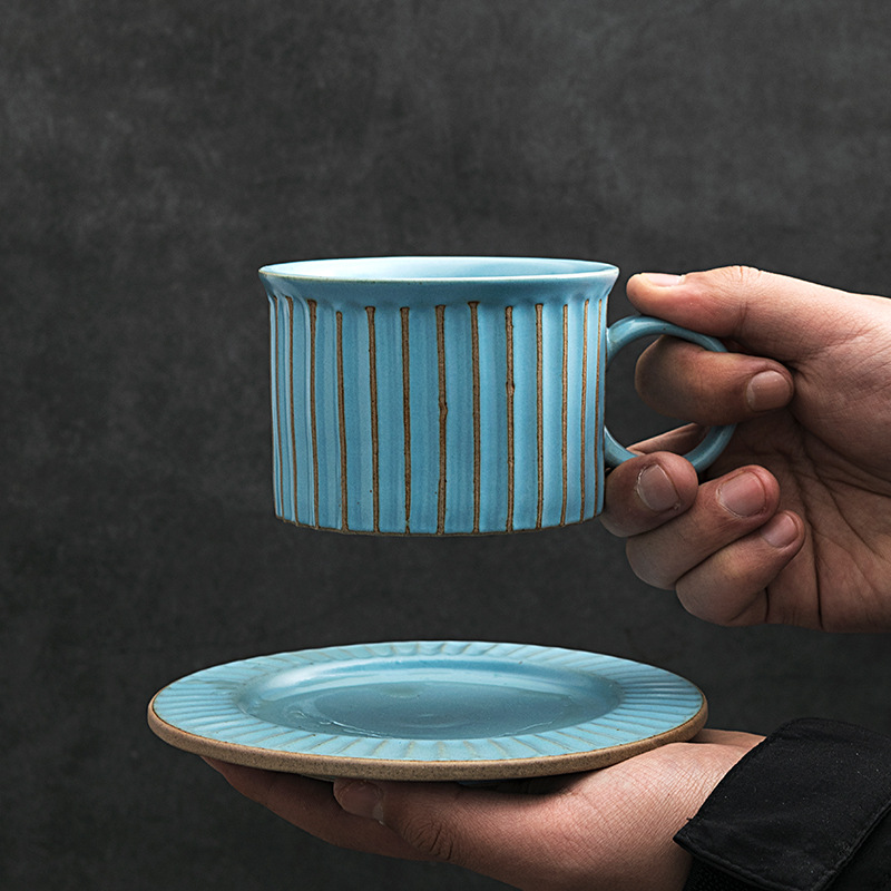 Japanese handmade coarse pottery coffee cup and sa... – Grandado