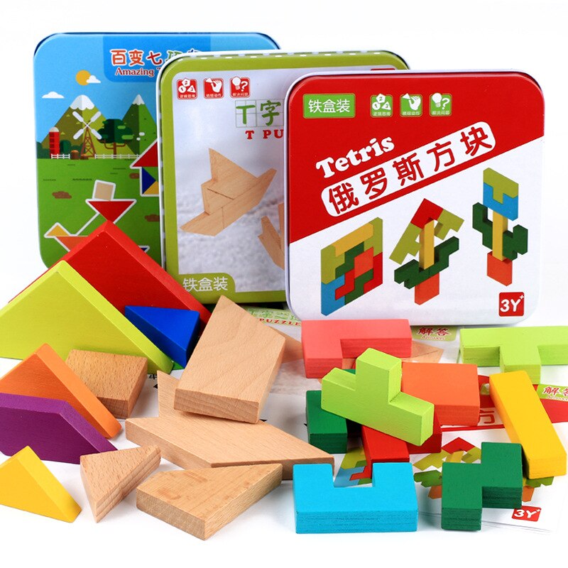 Tin Box Packing T Shape-Puzzle Geometric Tangram 3... – Grandado