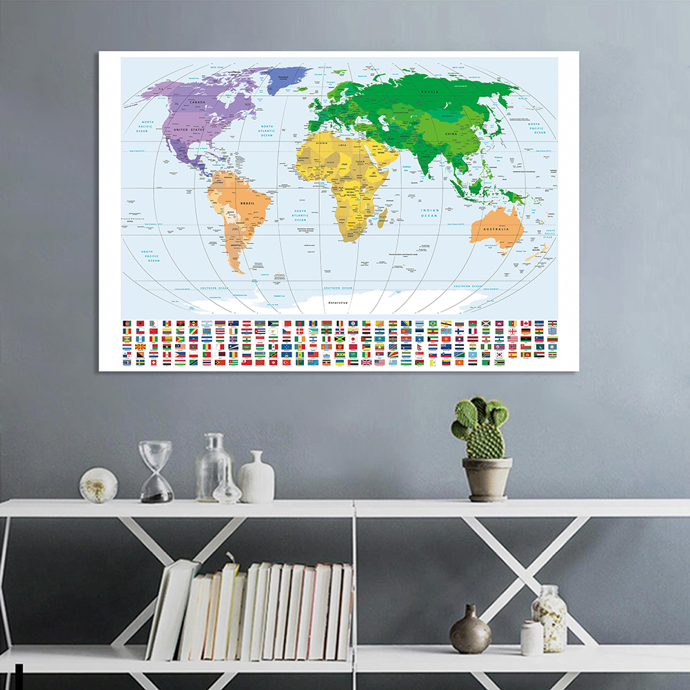 7*5 Feet The World Political Map with National Fla... – Vicedeal