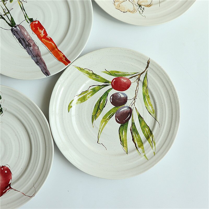 Fruit Vegetable Pattern Ceramic Plate Breakfast De... – Grandado