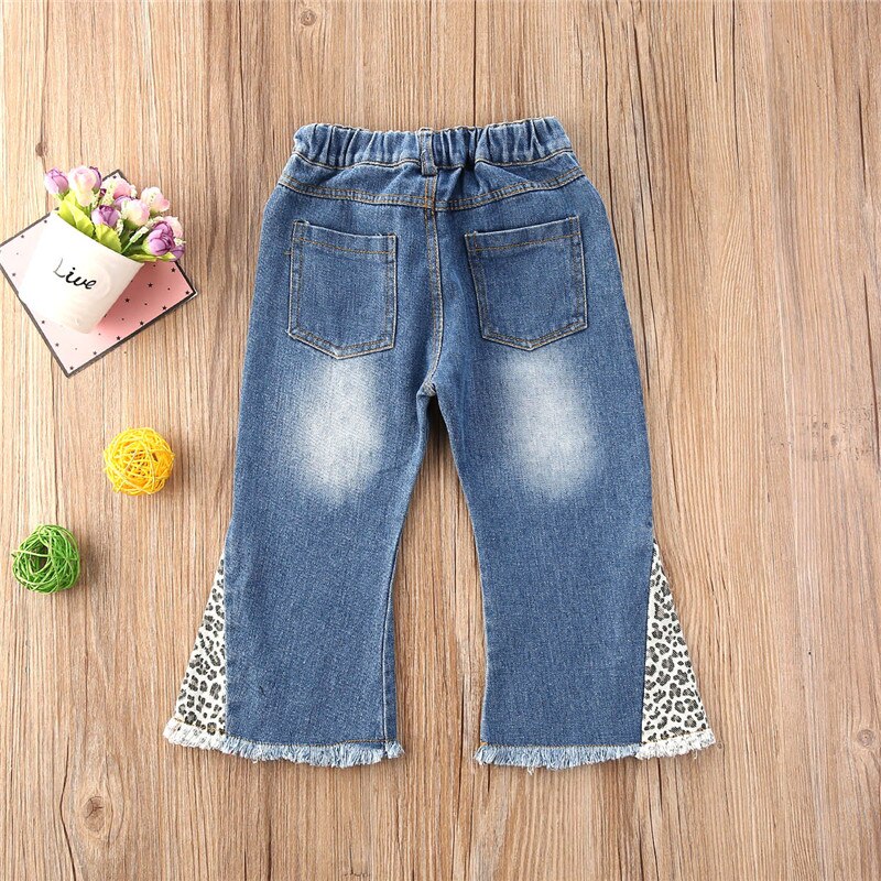 Toddler Baby Girls Denim Pants 1-6Y Leopard Patchw... – Grandado