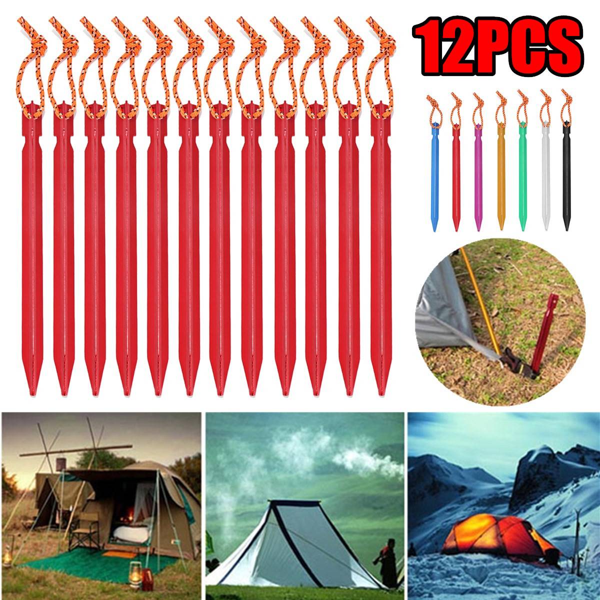 12 Pcs/Set Tent Pegs with Rope Stake Camping Hikin... – Vicedeal