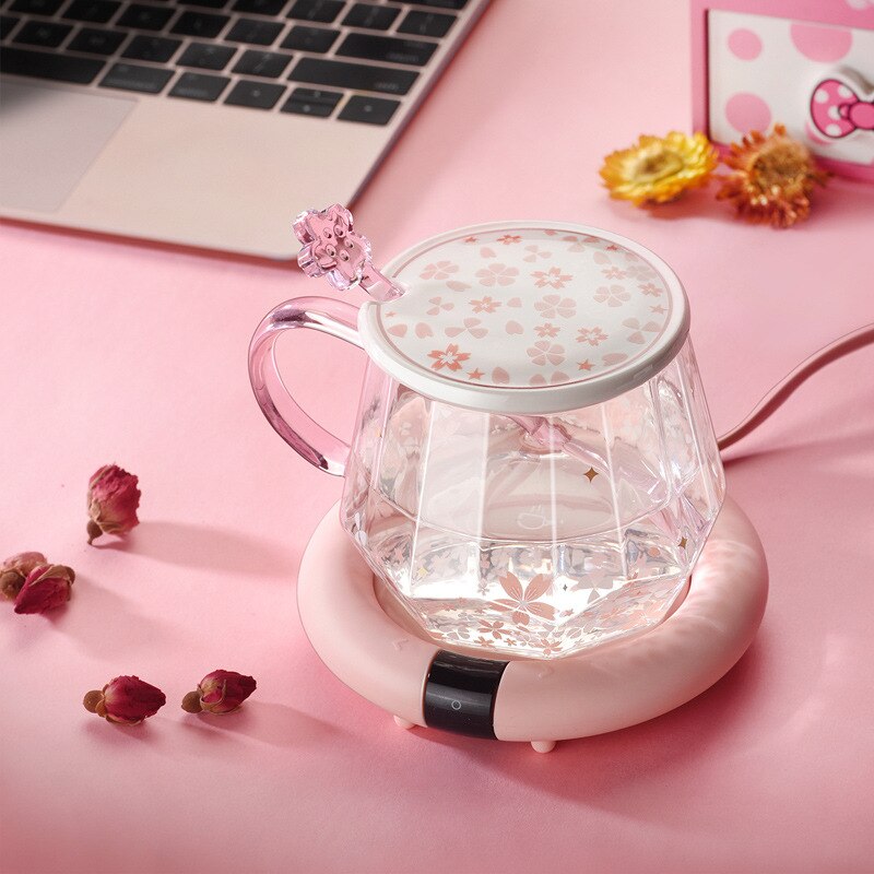 Diamond Cherry Pattern Glass Cup Pink Cute Female ... – Grandado
