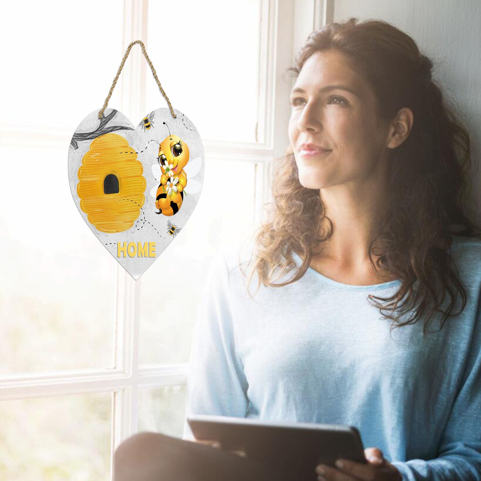 Bee Welcome Door Sign Heart Shaped Hanging Wreath ... – Vicedeal