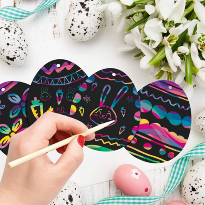 48PCS Easter Eggs Scratch Paper Rainbow Scratch Ar... – Grandado