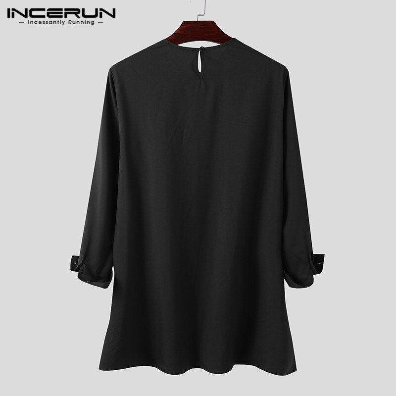 INCERUN Men Irregular Shirt Solid Color Long Sleev... – Grandado