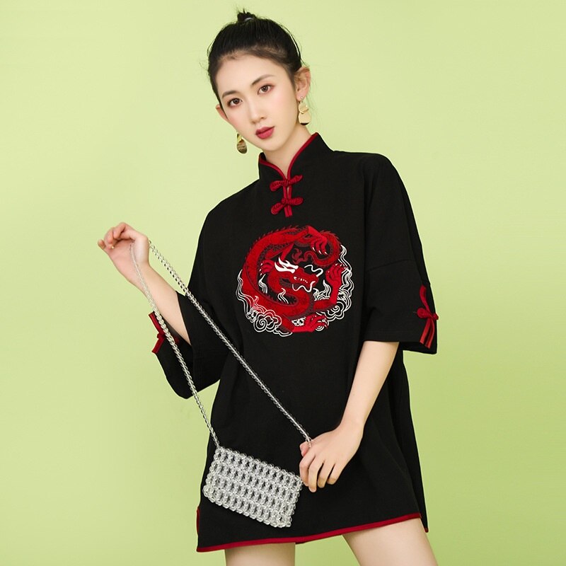 Black Oriental Dress Short Cheongsam Top Chinese D... – Grandado