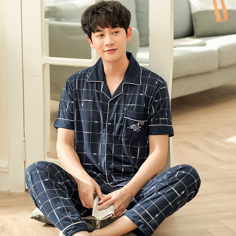 Cotton Pajamas Mens Sleepwear Suits Summer Pijamas... – Vicedeal