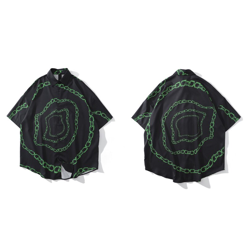 Mens Hip Hop Chain Printed Shirts Casual Short Sle... – Grandado