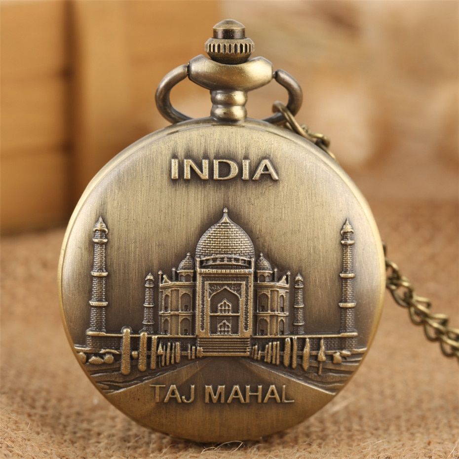 Bronze Pocket Watch India Taj Mahal Display Neckla... – Vicedeal