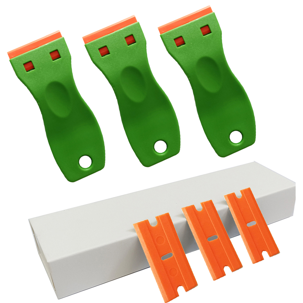 Pack of 3 Plastic Scrapers with 100 Plastic Blades... – Vicedeal