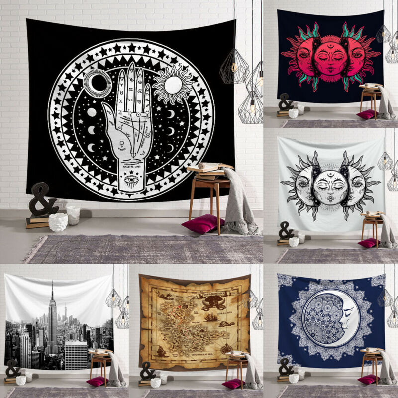 White Black Sun Moon Mandala Tapestry Wall Hanging... – Grandado