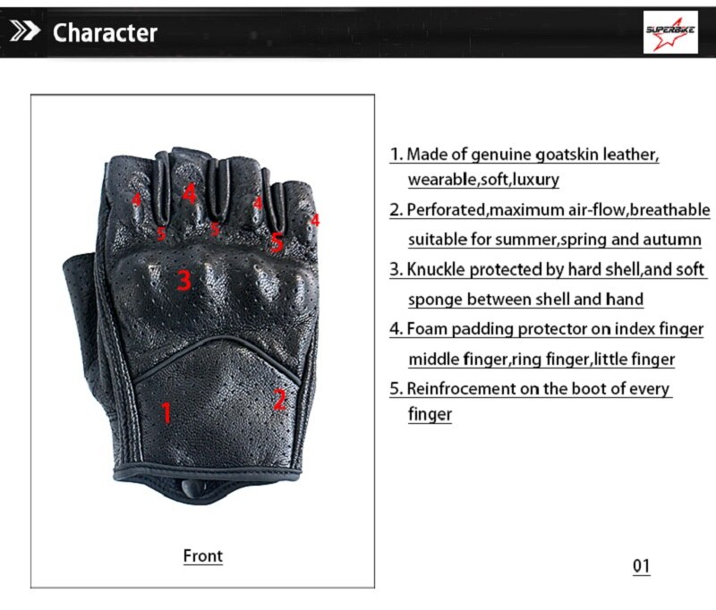 Motorcycle Gloves Leather Half Finger Mitten Hand ... – Grandado