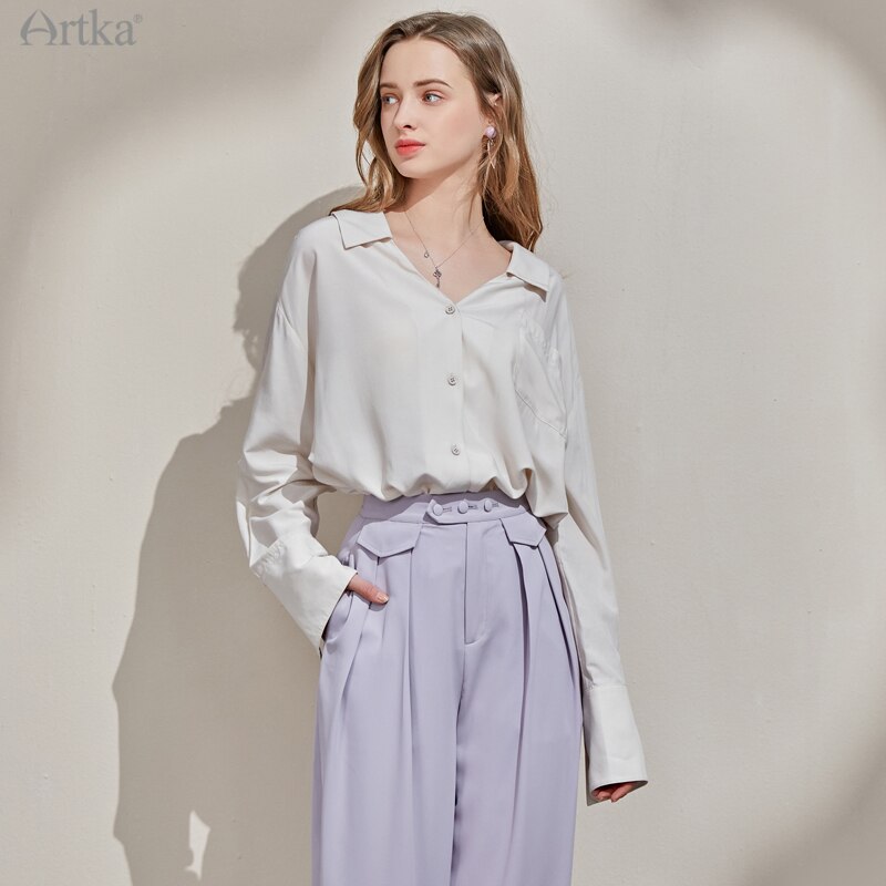 ARTKA Spring Women Blouse 2 Color V-Neck Chiffon S... – Grandado