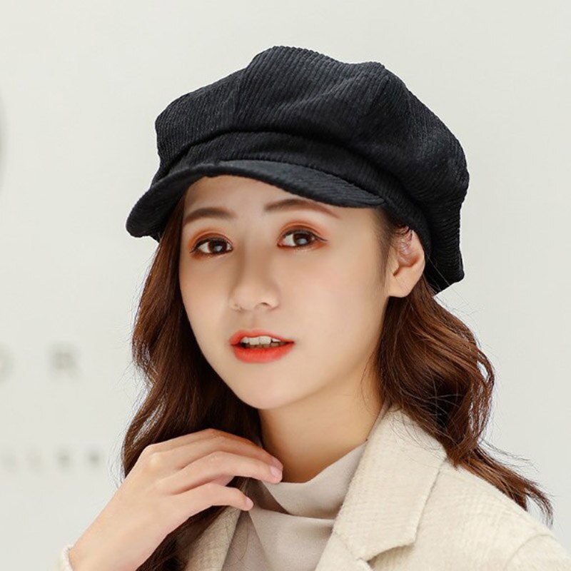 Winter Solid Corduroy Beret Hat Women Vintage Casu... – Grandado
