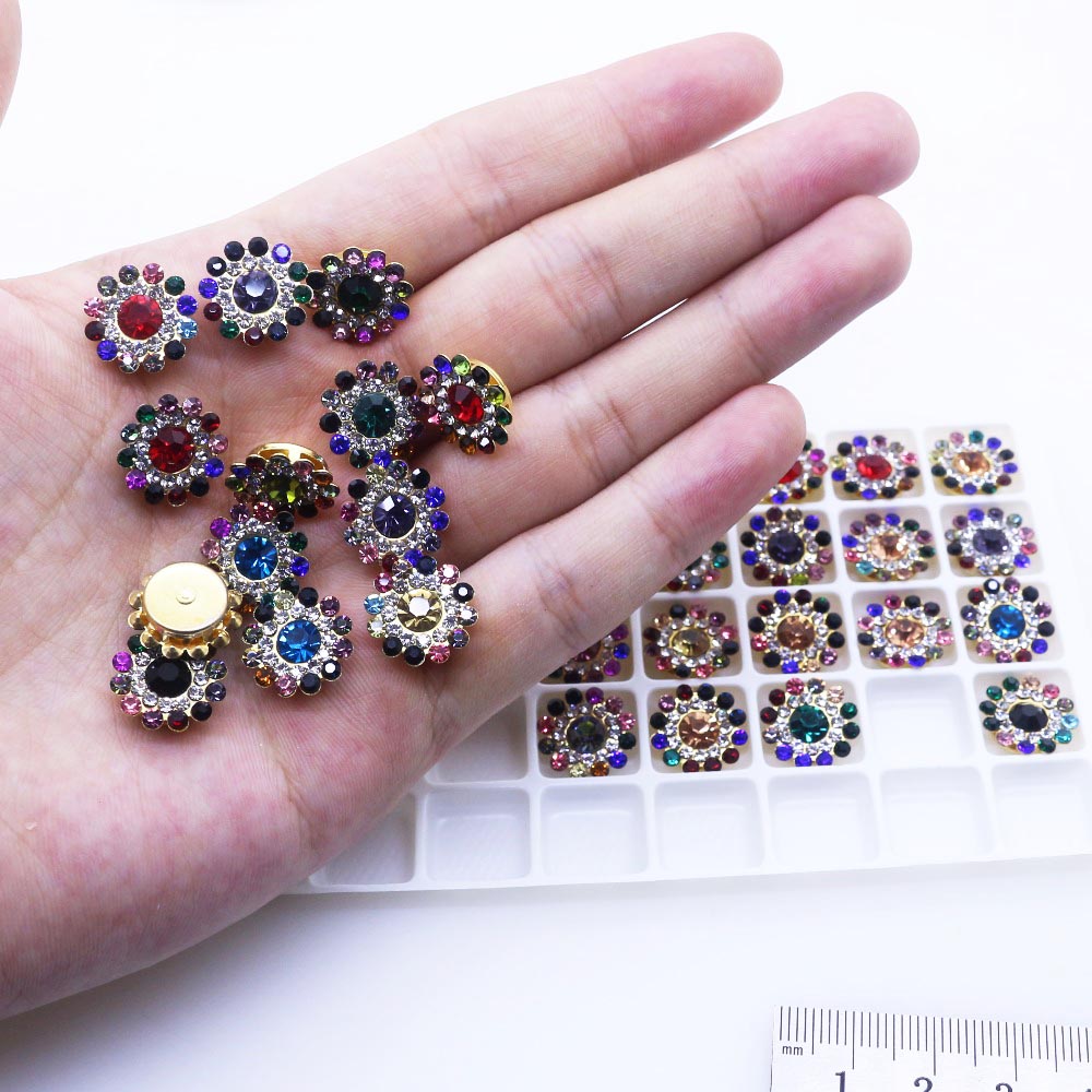 LKERAN 14mm 20Pcs Shiny Crystal Flower Buttons gol... – Grandado