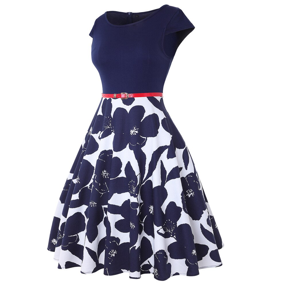 Women Short Sleeve Vintage Summer Dress 50s 60s Sw... – Grandado