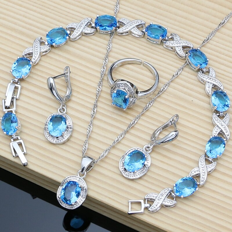 12 Colors Stone Silver 925 Jewelry Sets Blue Sapph... – Grandado