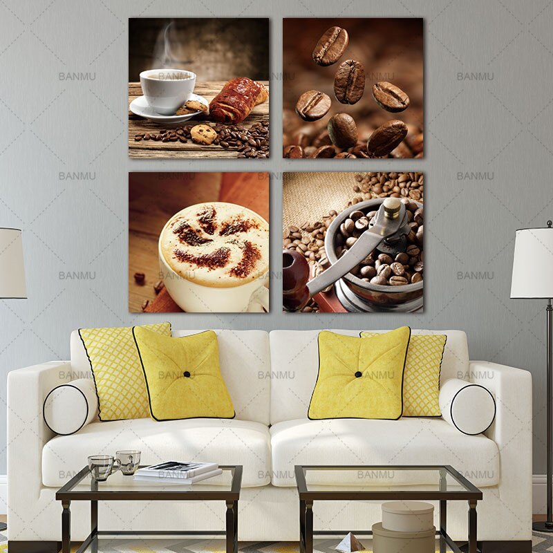 4 Stks Koffie Canvas Schilderij Poster Muur Foto V... – Vicedeal
