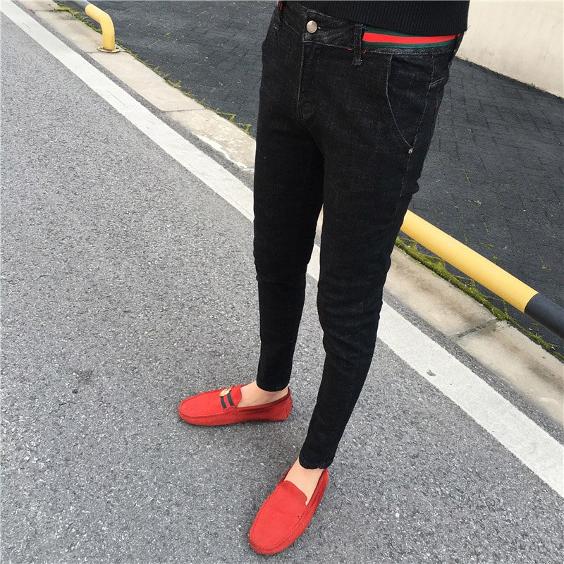 Denim Black Korean trendy slim feet jeans male soc... – Grandado