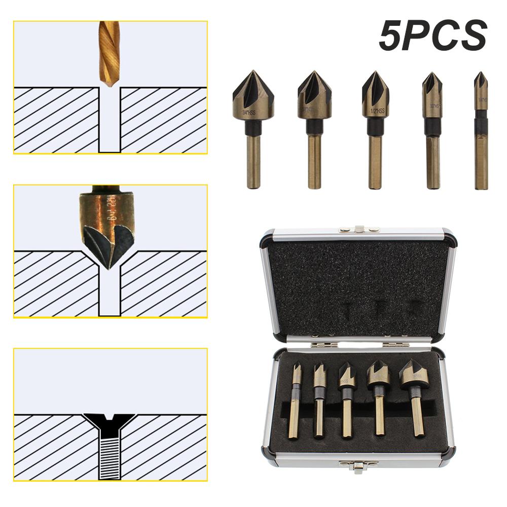 5 pcs 5 Flute Countersink Drill Bit HSS 82 Degree ... – Vicedeal