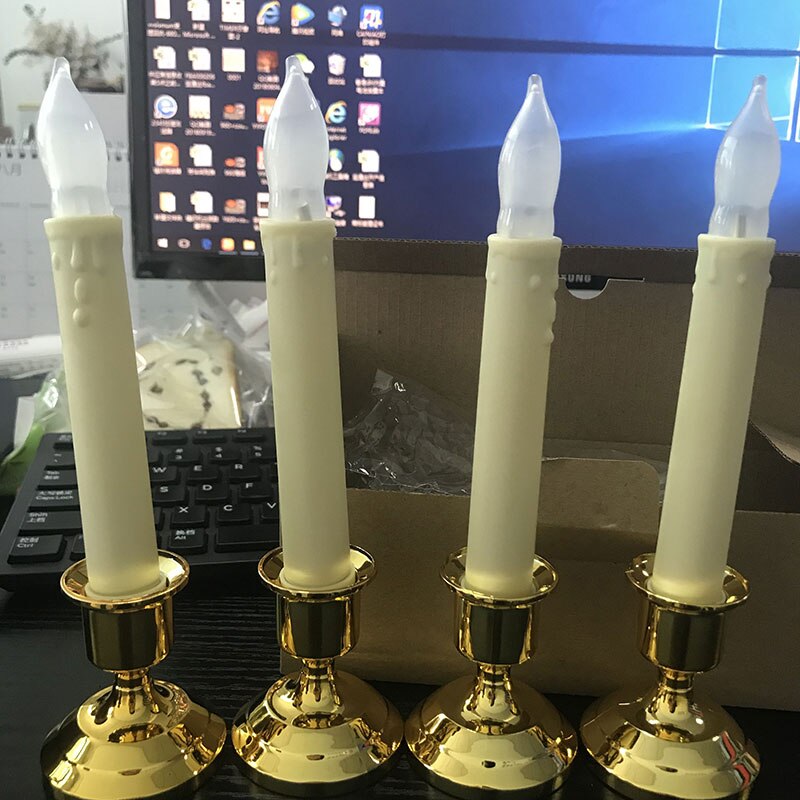 Set of 4 Flameless White Taper Window Candles with... – Grandado