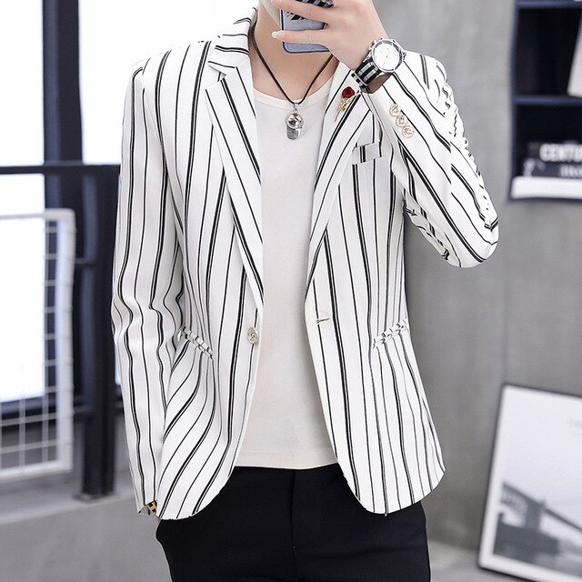 Mens Khaki Black White Striped Blazer Men Wedding ... – Vicedeal